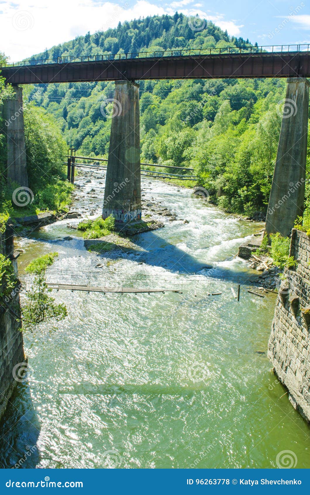 Mountain River and Old Bridge Stock Photo - Image of flow, cold: 96263778