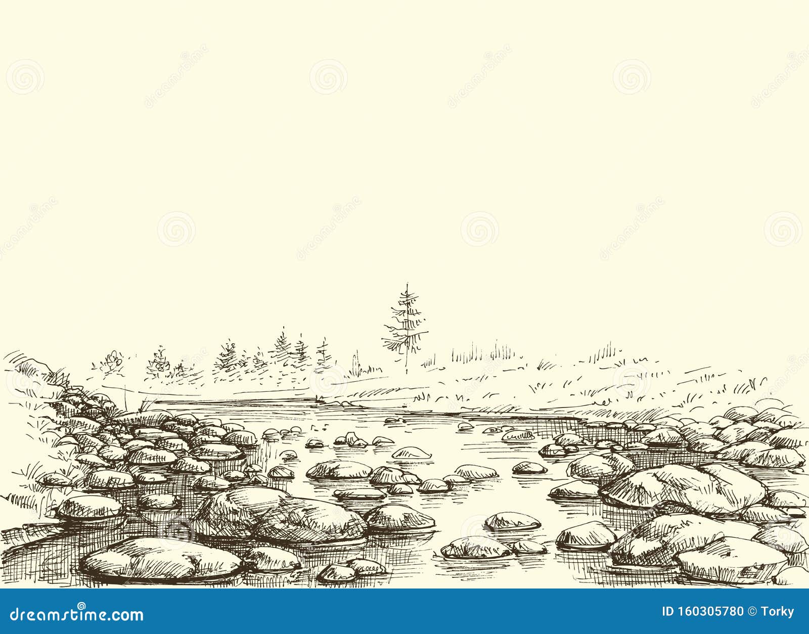 Mountain Sketch. Hand Drawn Black Mountains And Forest, Isolated On ...