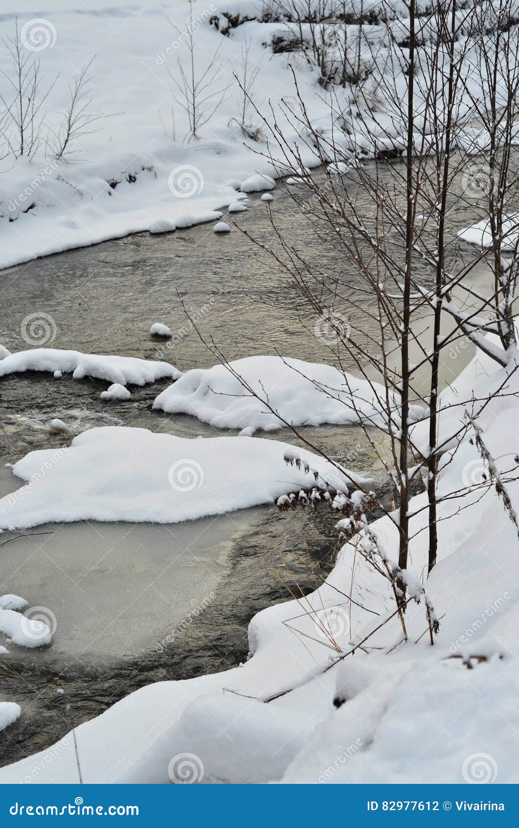 Mountain River with Snow in Winter Stock Photo - Image of scene ...