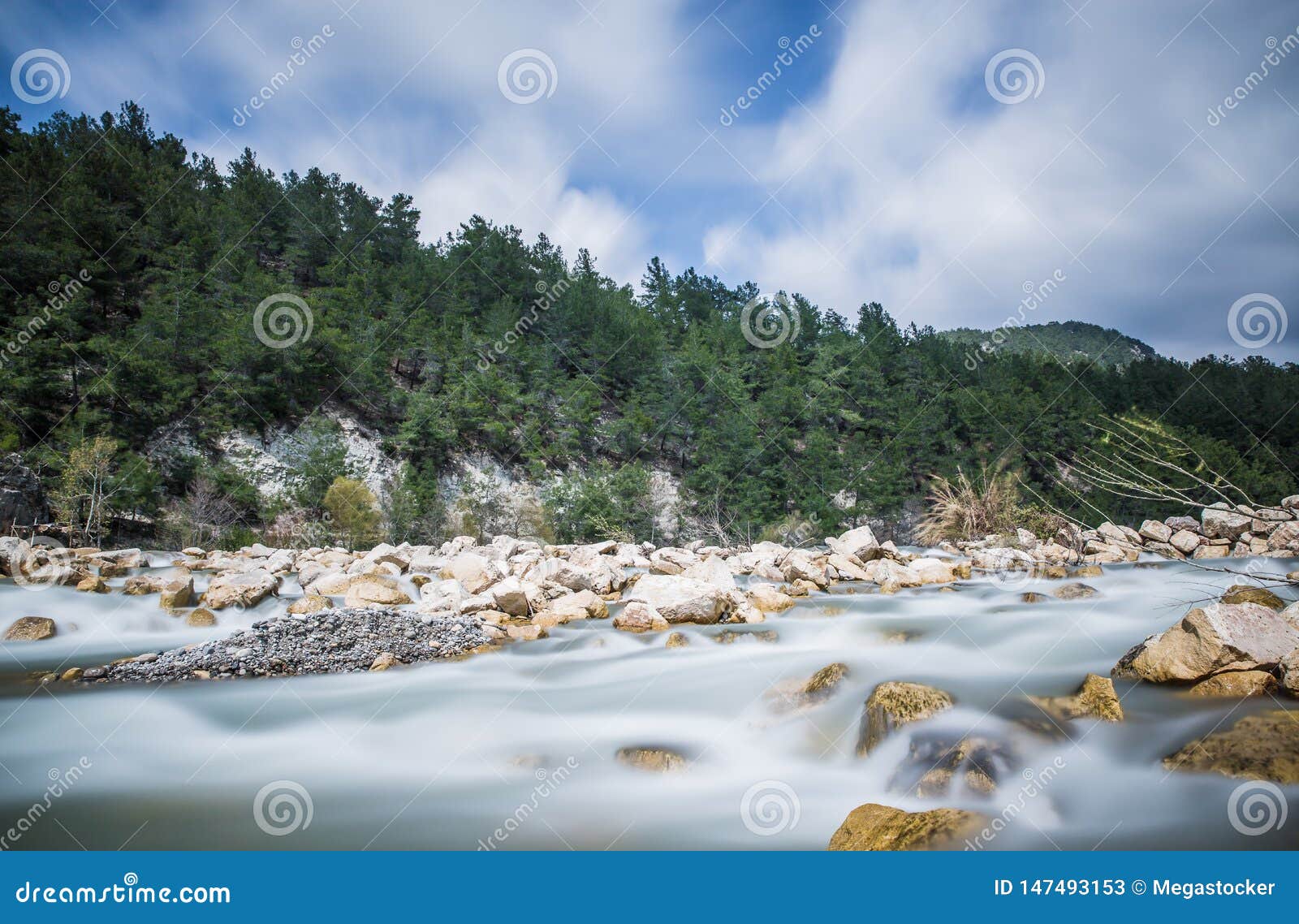 Mountain River in spring stock image. Image of stream - 147493153