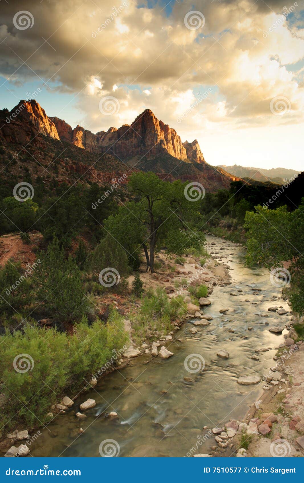 Mountain and River at Sunset Stock Image - Image of nature, dusk: 7510577