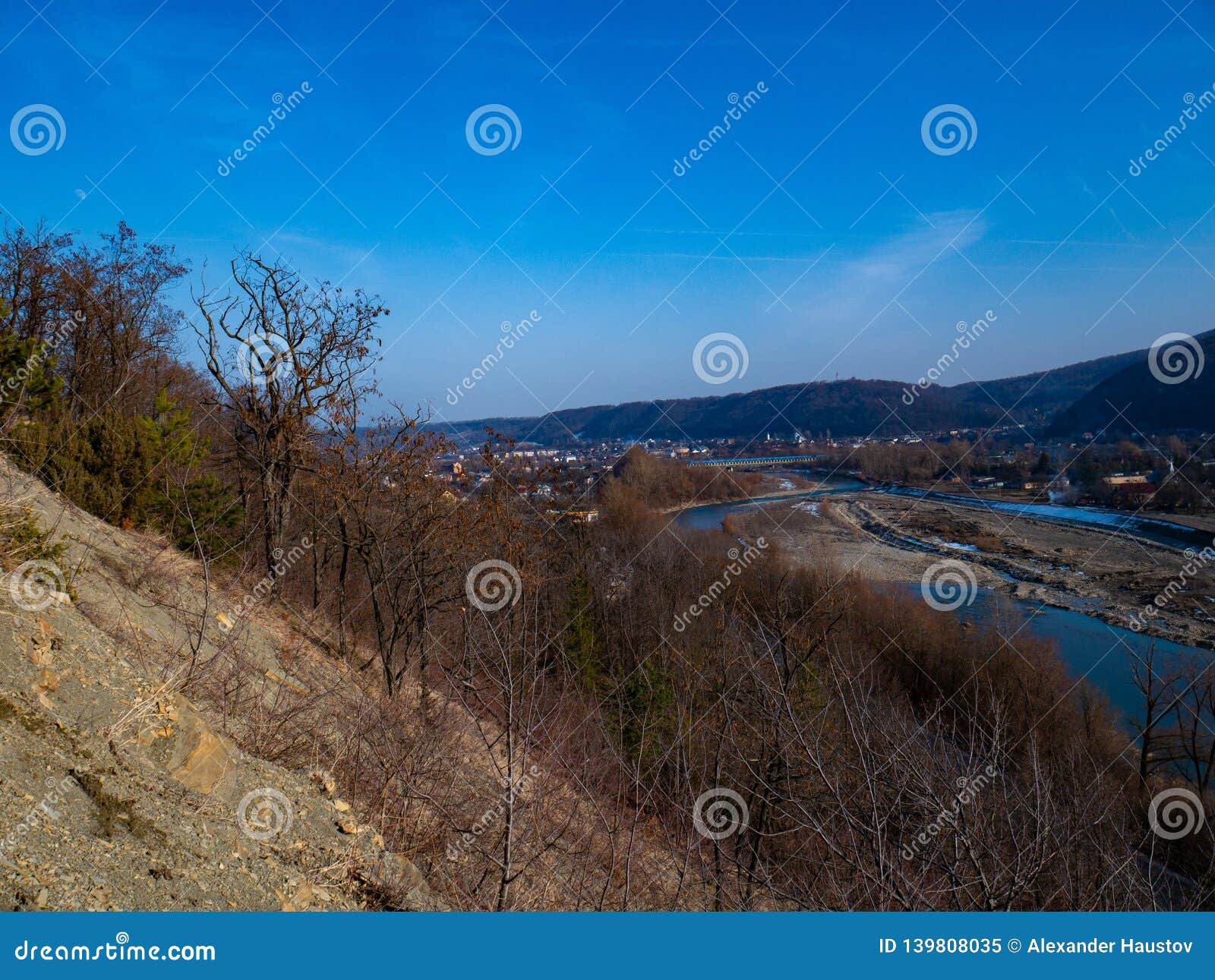 Mountain River Valley Landscape. View from the Cliff To the Mountains ...