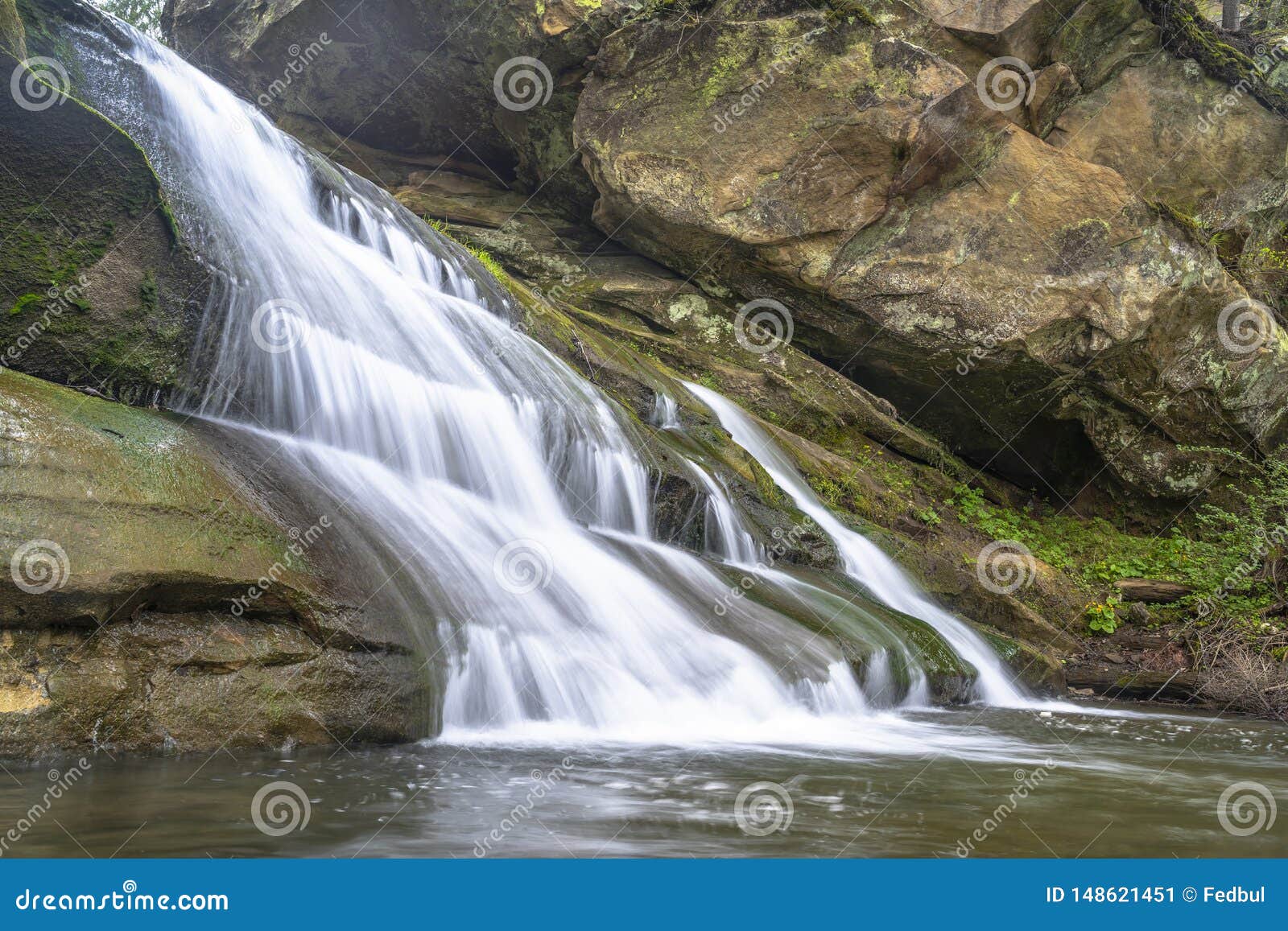 Mountain River Waterfall Landscape. Stone Cascade Stream among Rocks ...