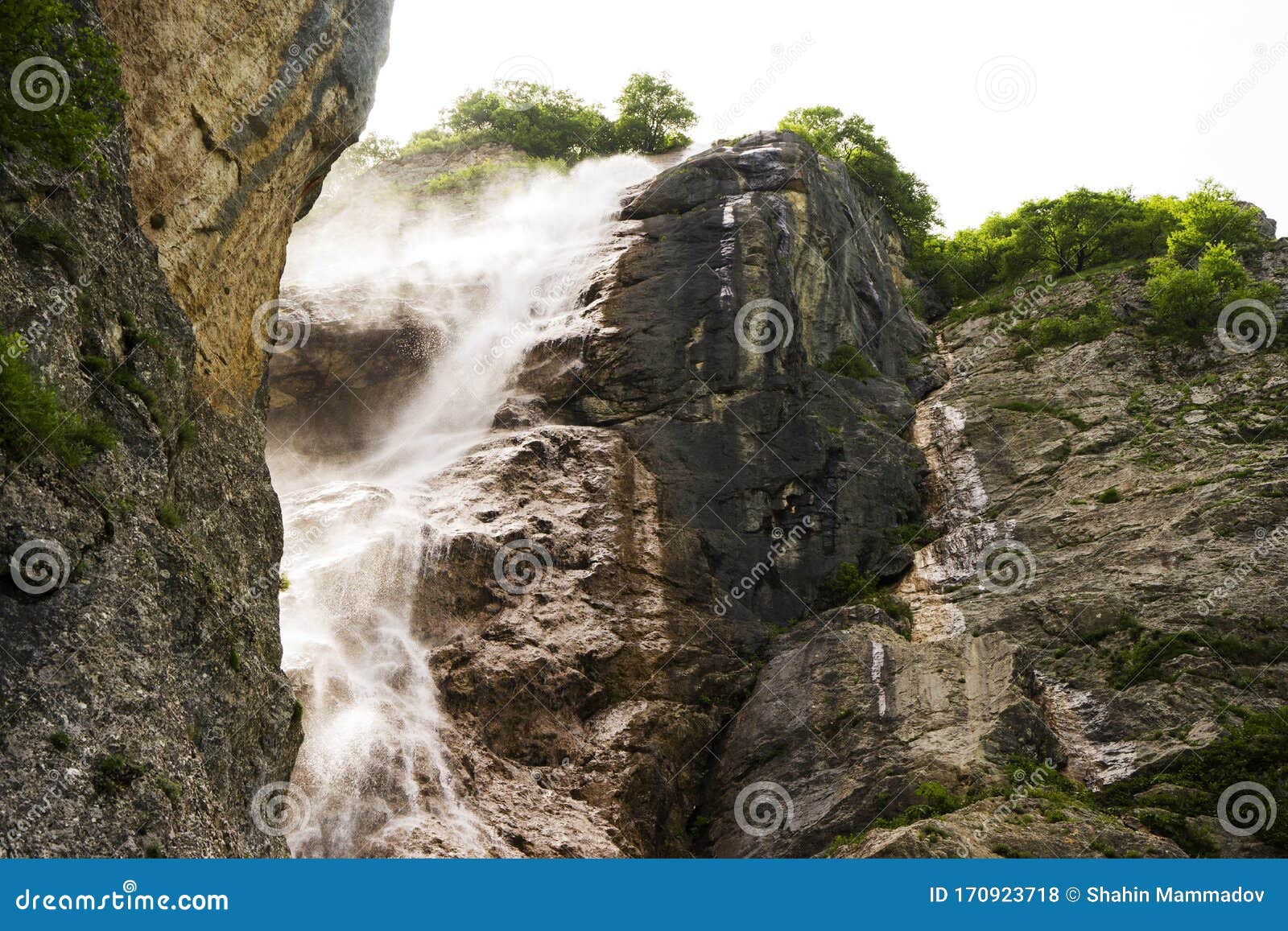Mountain River Waterfall View. Waterfall River Scene Stock Photo ...