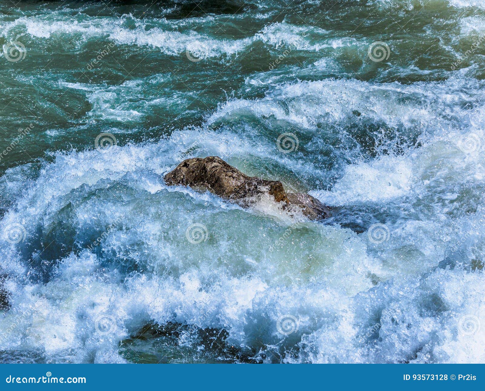Mountain River with Wild Rapids, Water Breaks Violently Over a R Stock ...