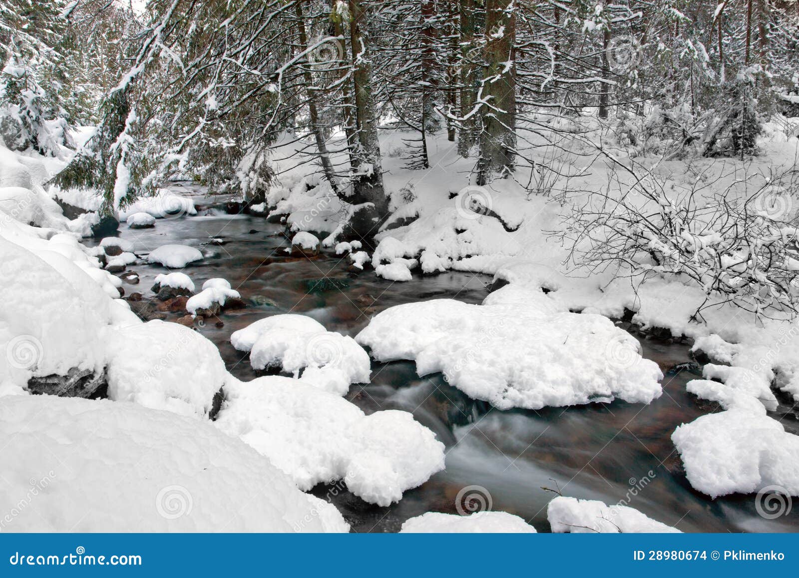 Mountain River in Winter Forest Stock Photo - Image of fairy, park ...