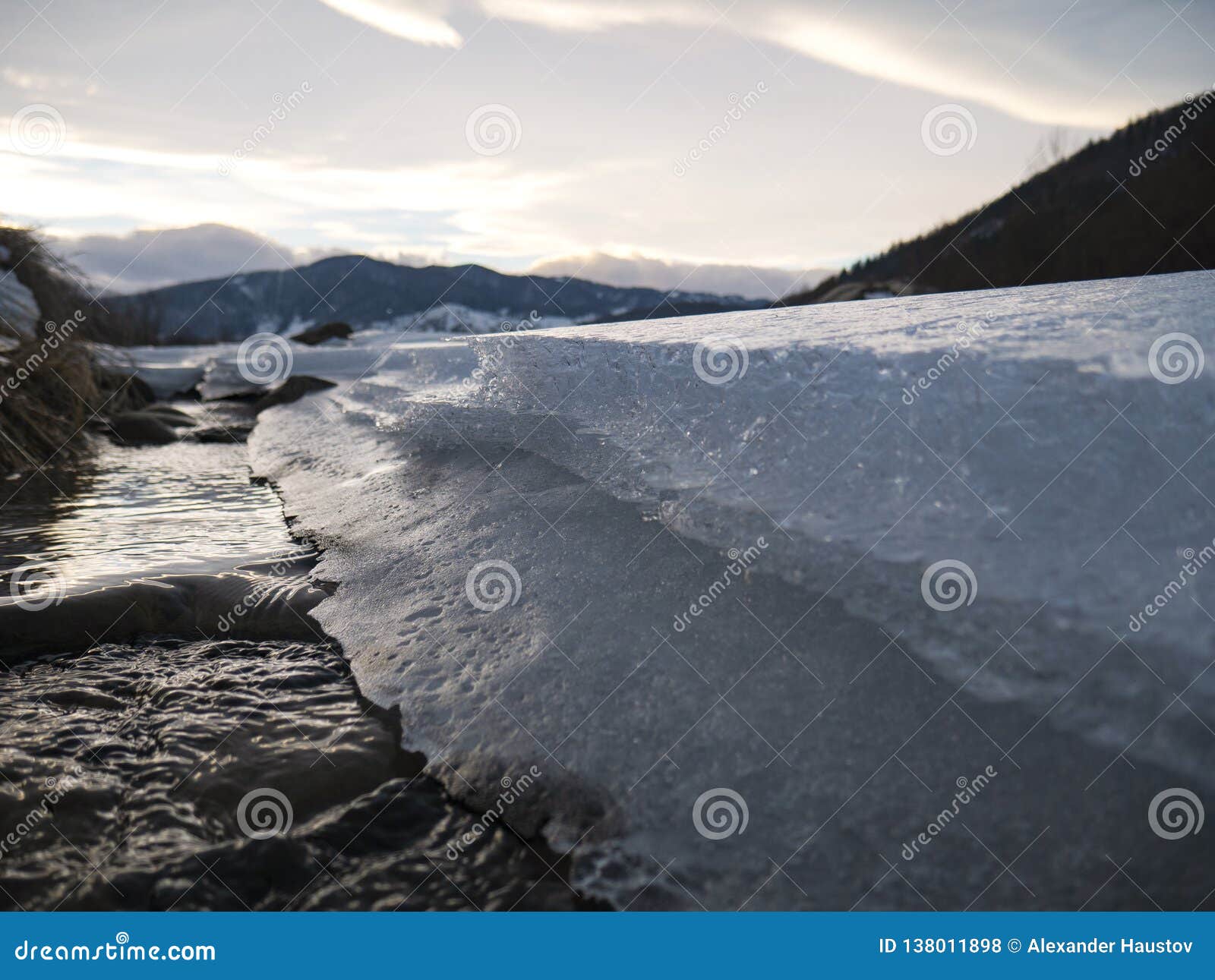 The Mountain River in the Winter at Sunset in Ukraine Stock Photo ...