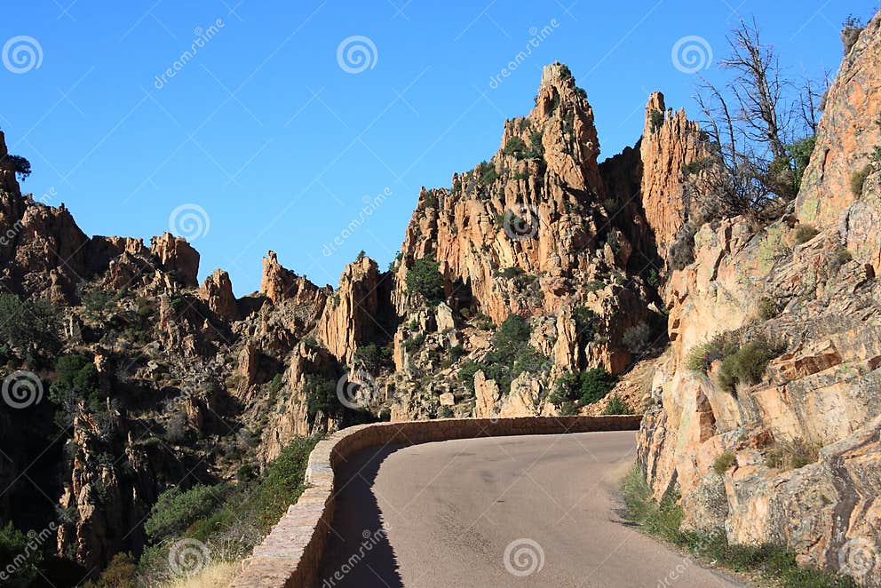 Mountain Road in the Calanches, Corsica Stock Photo - Image of road ...