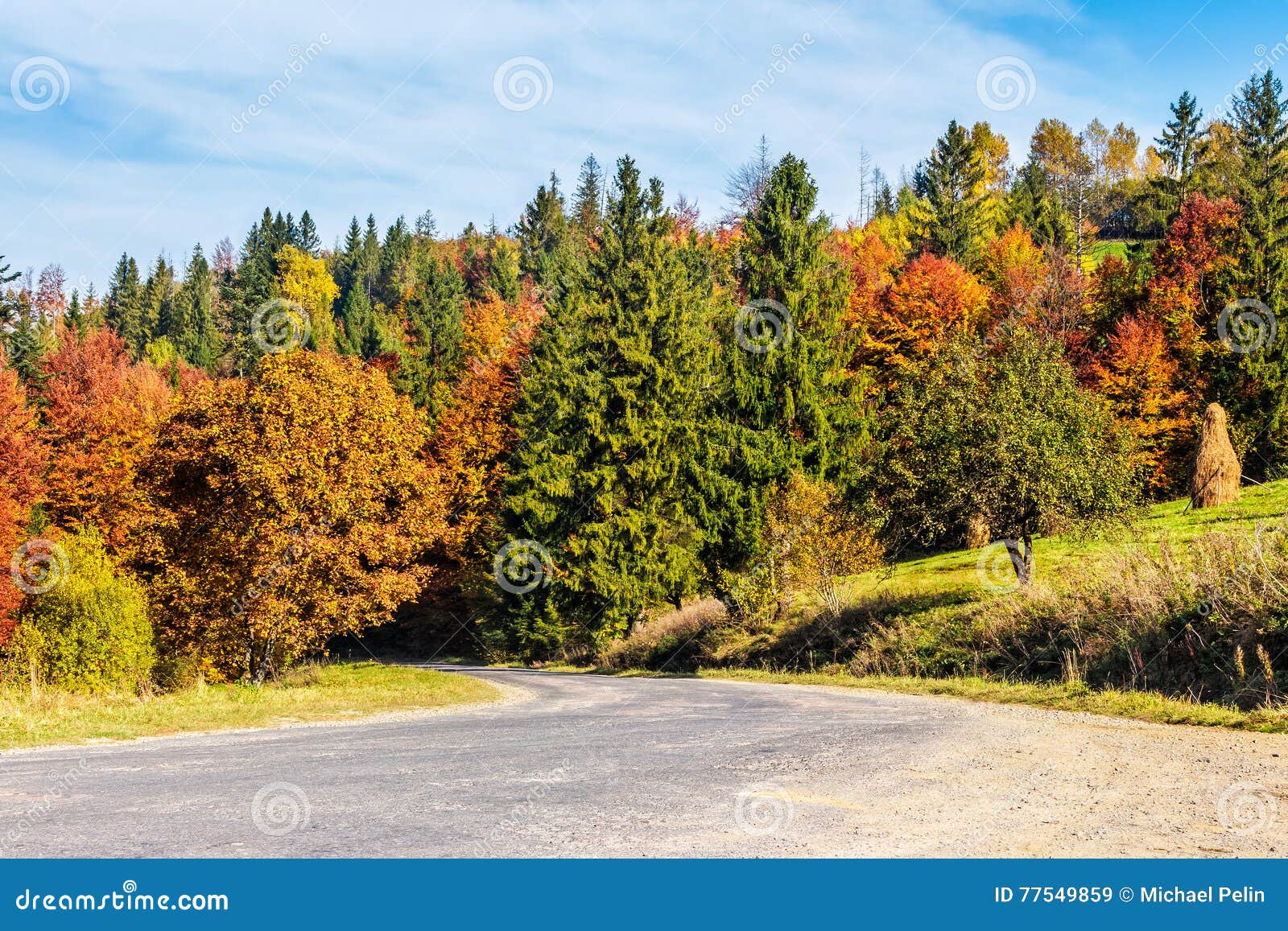 Mountain Road Near Forest Under Cloudy Sky Stock Image - Image of ...