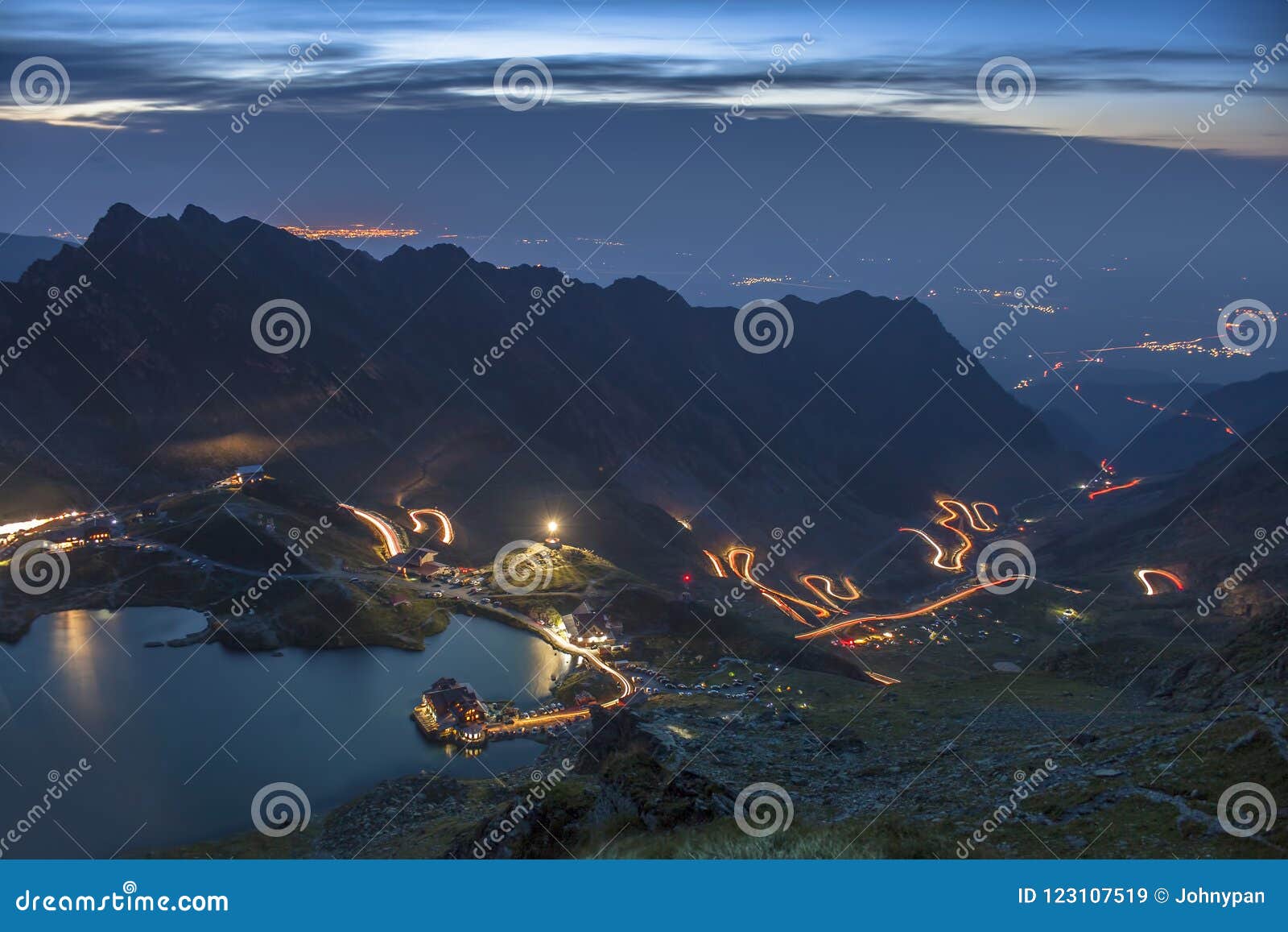 Mountain road at night. stock image. Image of light - 123107519