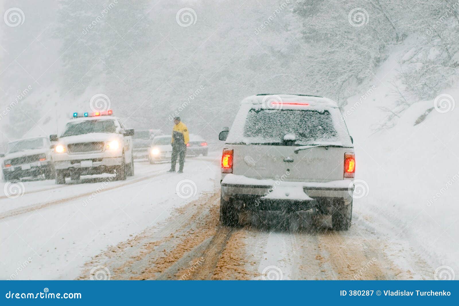 Mountain Road in Snow Storm Stock Image - Image of dirt, chains: 380287