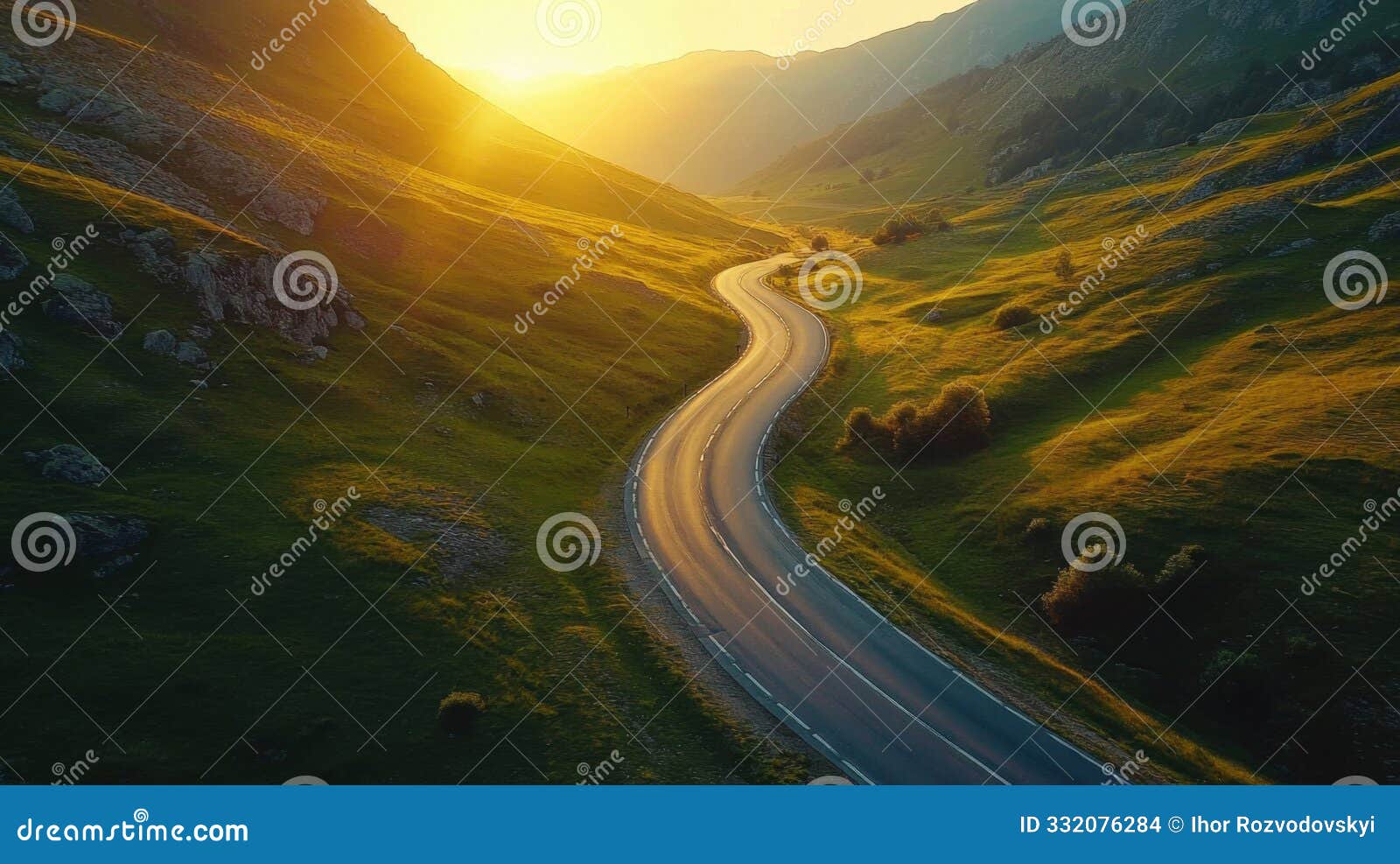 Mountain Road at Sunset. Top View. Stock Photo - Image of road ...