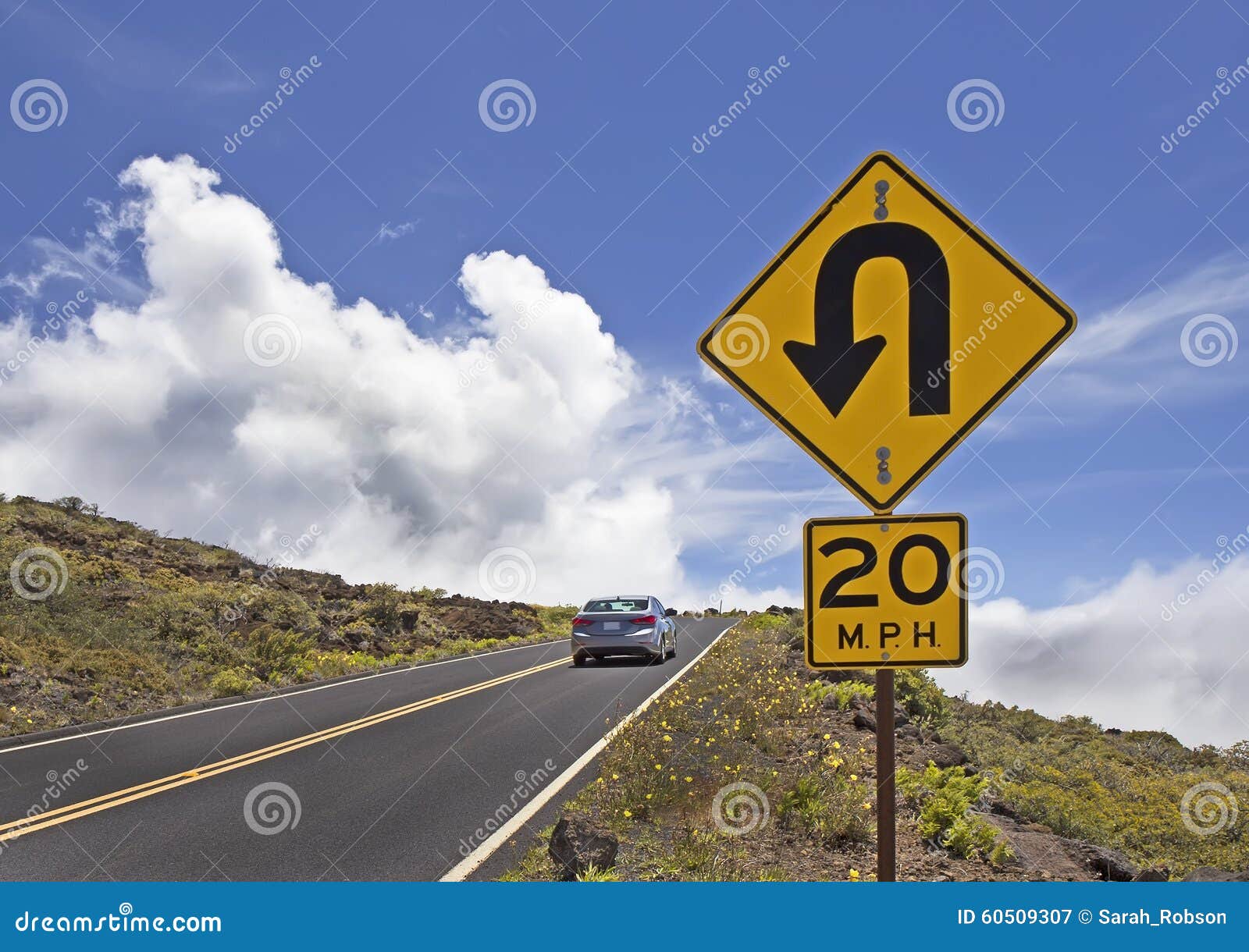 Mountain Road with Traffic Signs Stock Image - Image of nature ...