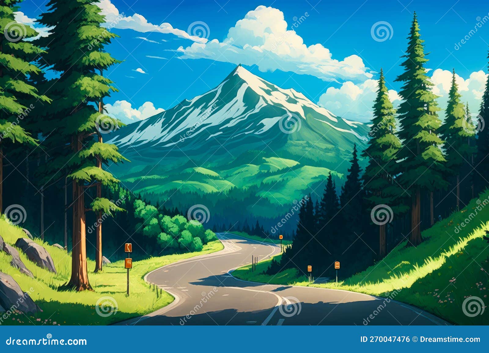 Mountain Road with Trees and Mountains in the Background. Generative AI ...