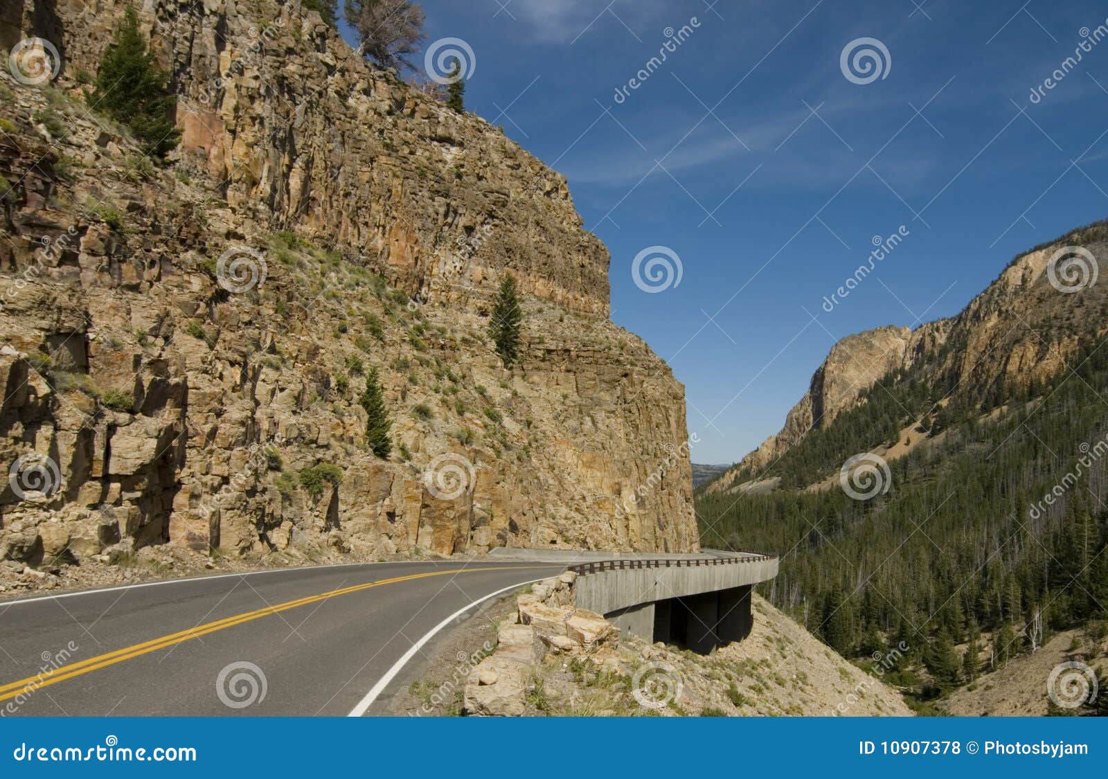 Mountain Roadway in Yellowstone National Park Stock Photo - Image of ...