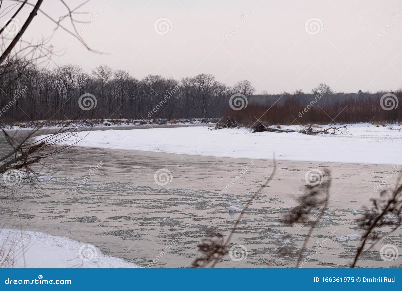 Mountain Russian River in Winter. Snow on the Shore. Rapid Flow of Ice ...