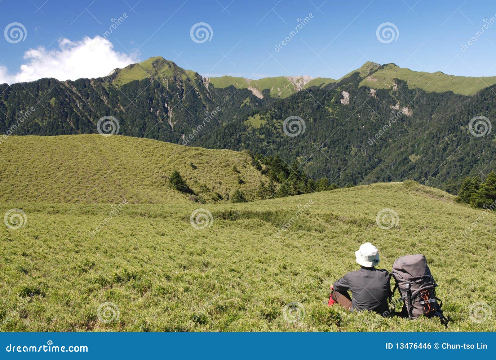 Mountain Scene and Backpacker Stock Photo - Image of mount, climber ...