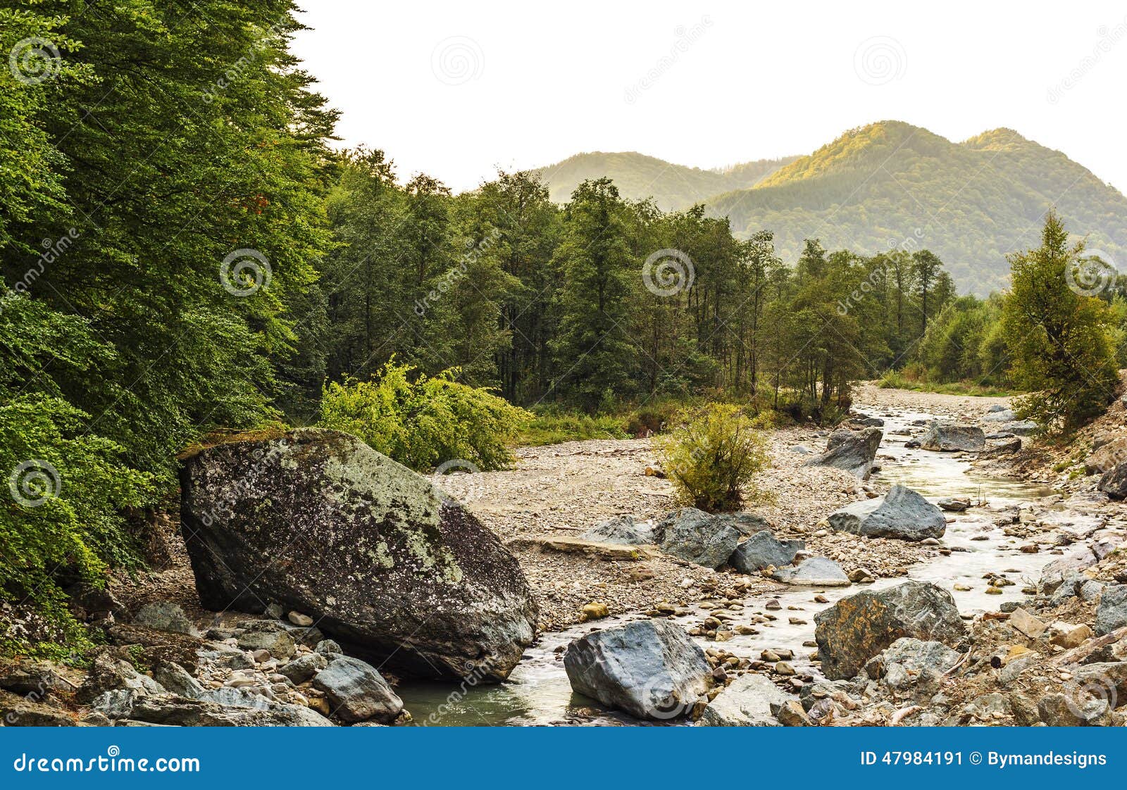 Mountain Scene with River Flowing Stock Image - Image of peaks, sample ...