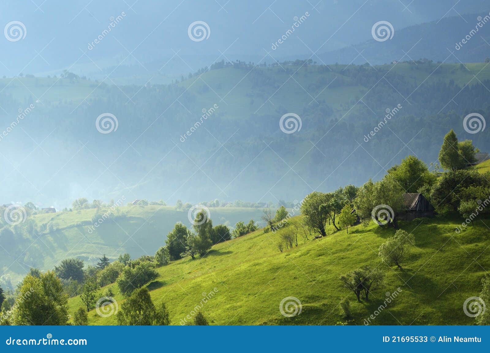 Mountain Scenery at Daybreak Stock Image - Image of countryside, misty ...