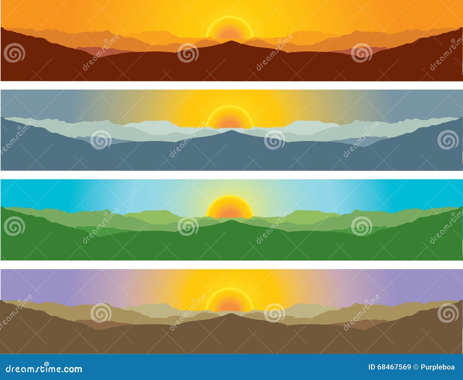 Mountain Scenery Landscape in Four Seasons Stock Vector - Illustration ...