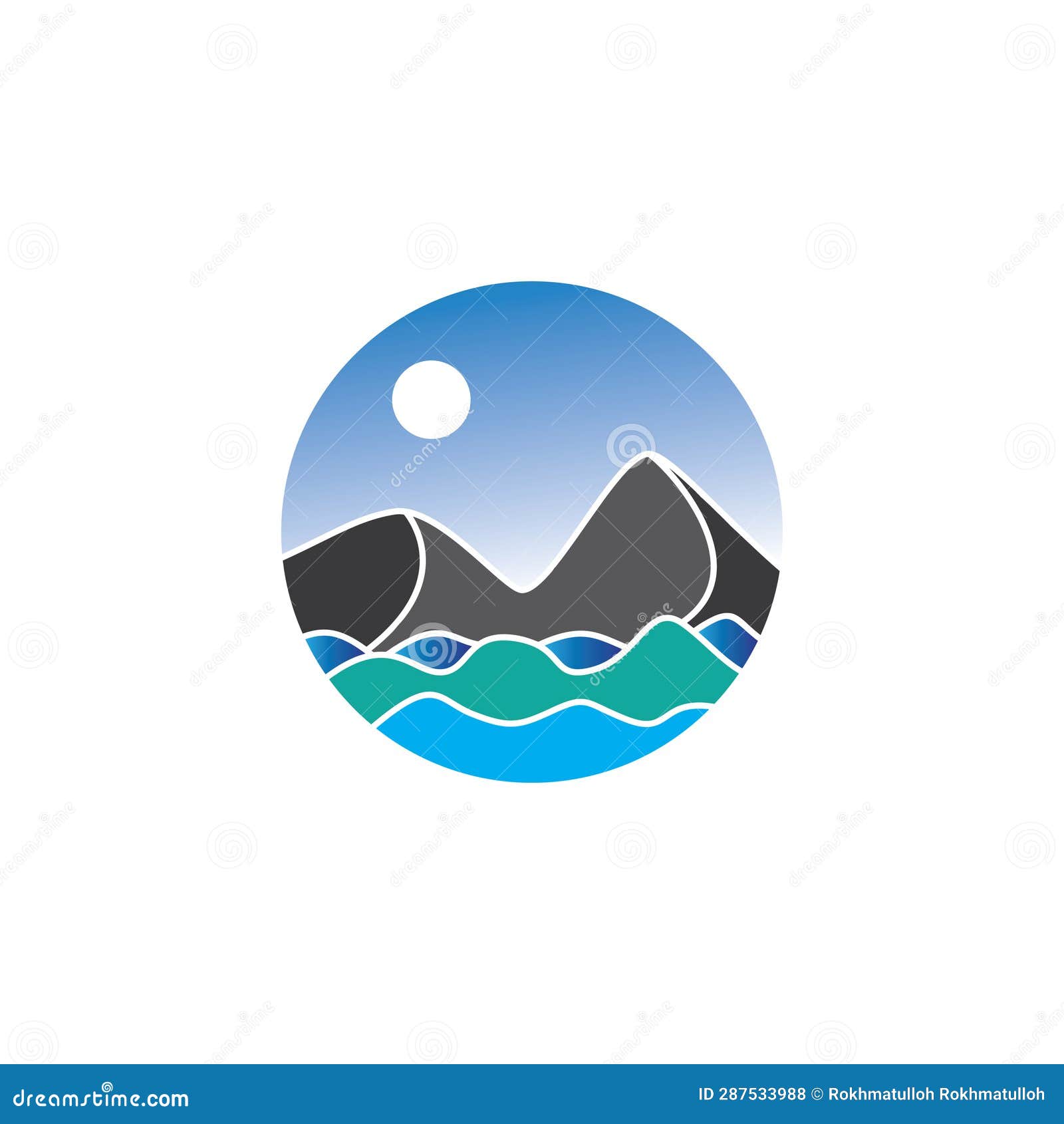 Mountain and Sea Nature Design Circle Vector Color Illustration Stock ...