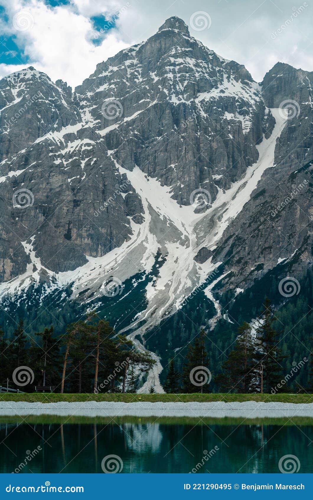 Mountain (serles) in Front of Clear Lake Stock Image - Image of fell ...