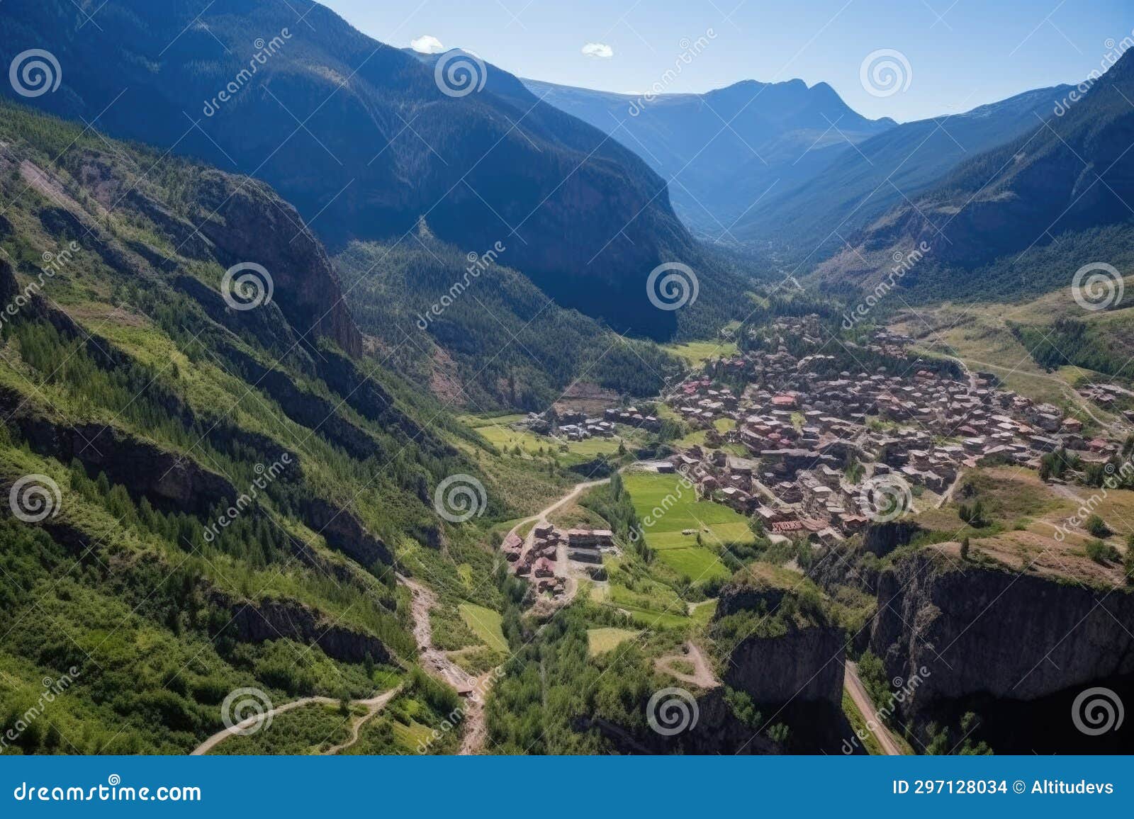 Mountain Settlement Viewed from an Overhead Ledge Stock Photo - Image ...