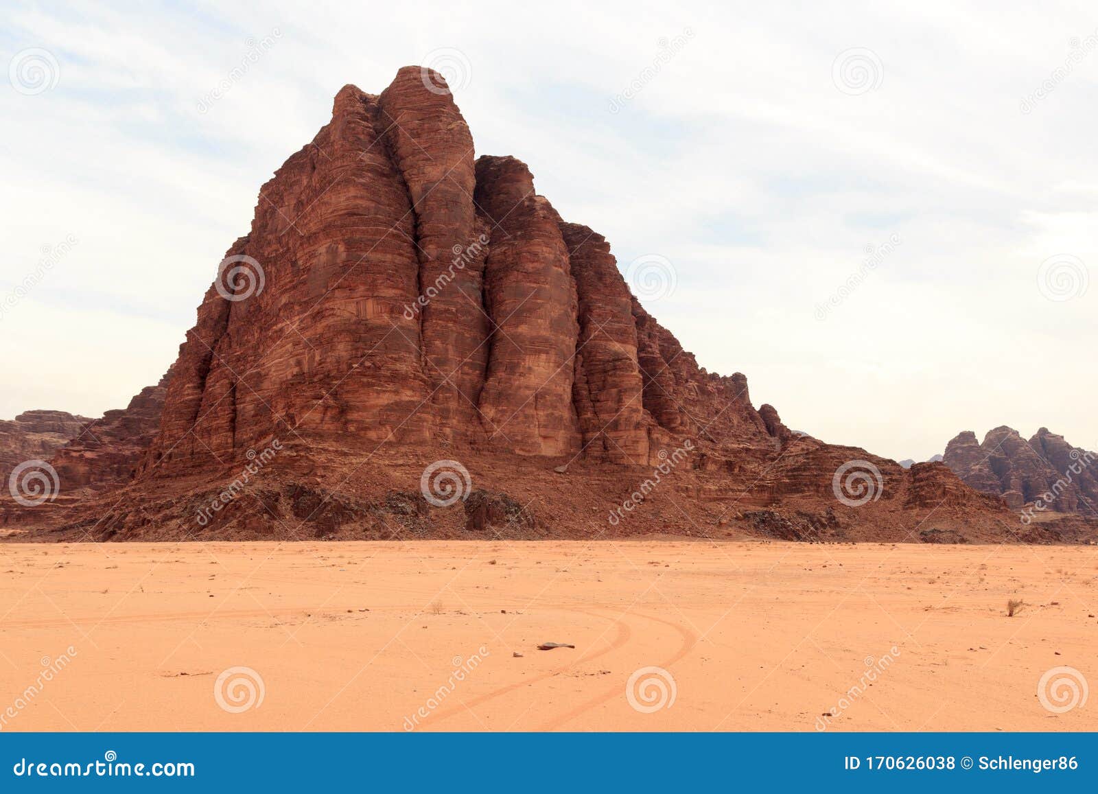 Mountain Seven Pillars of Wisdom at Desert Wadi Rum, Jordan Stock Photo ...