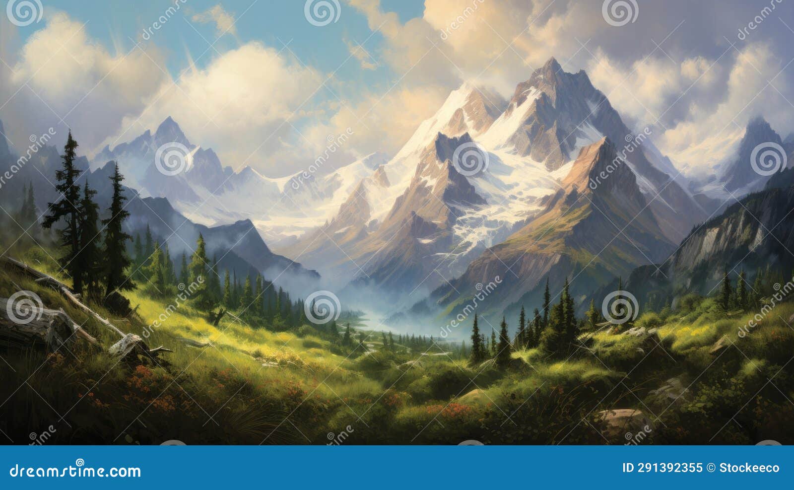 Antique Mountain Landscape: Realistic Fantasy Artwork with Hyper-detailed Renderings Stock ...