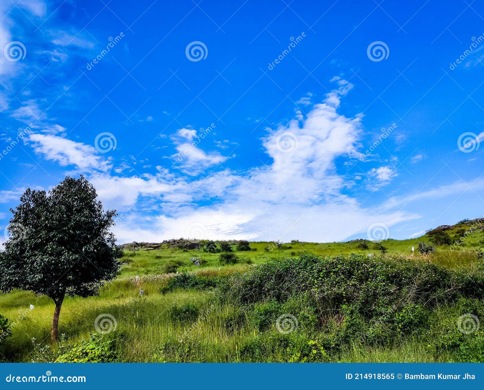 Mountain Side View with Bright Blue Sky from Flat Angle in Day Stock ...