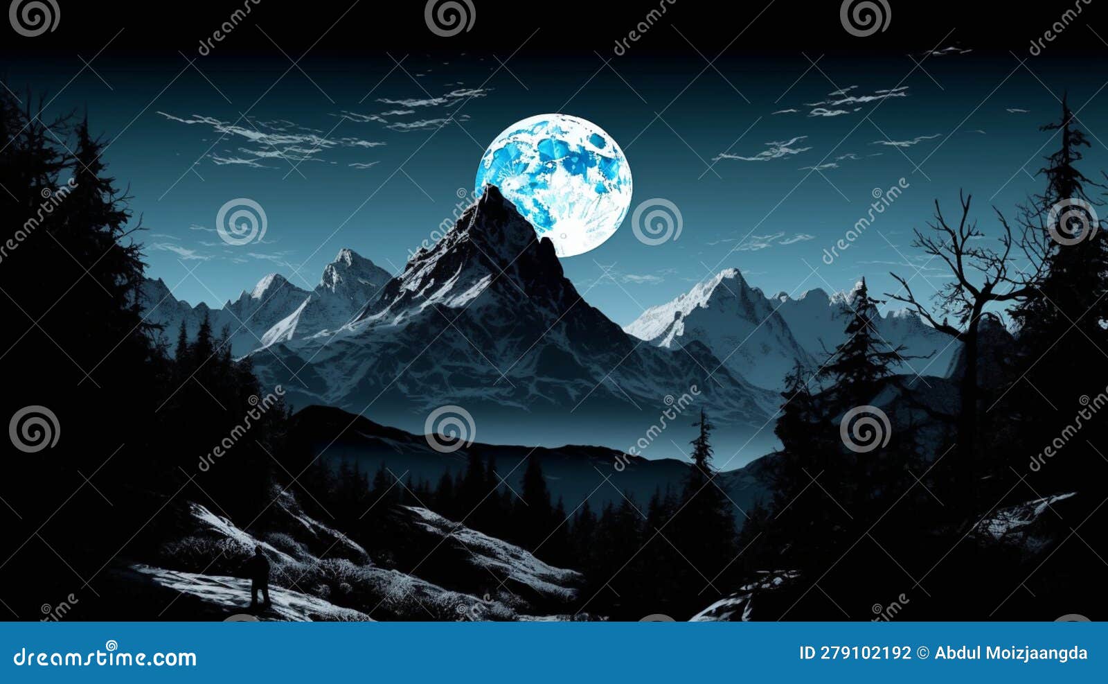 Mountain Silhouette with Full Moon Stock Illustration - Illustration of ...
