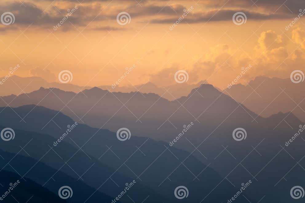 Mountain Silhouette during Sunset in Austrian Alps Stock Photo - Image ...