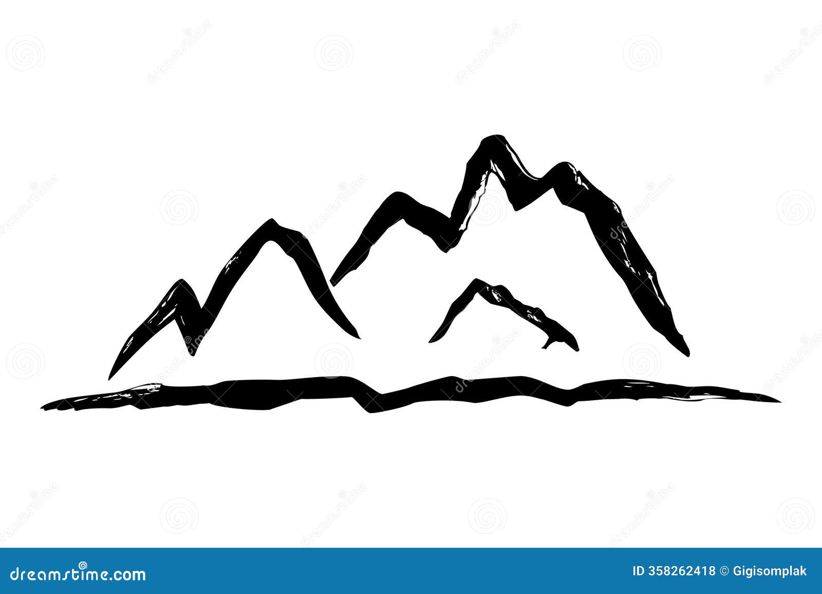 Mountain, Simple Vector Hand Draw Sketch Black at White Background ...