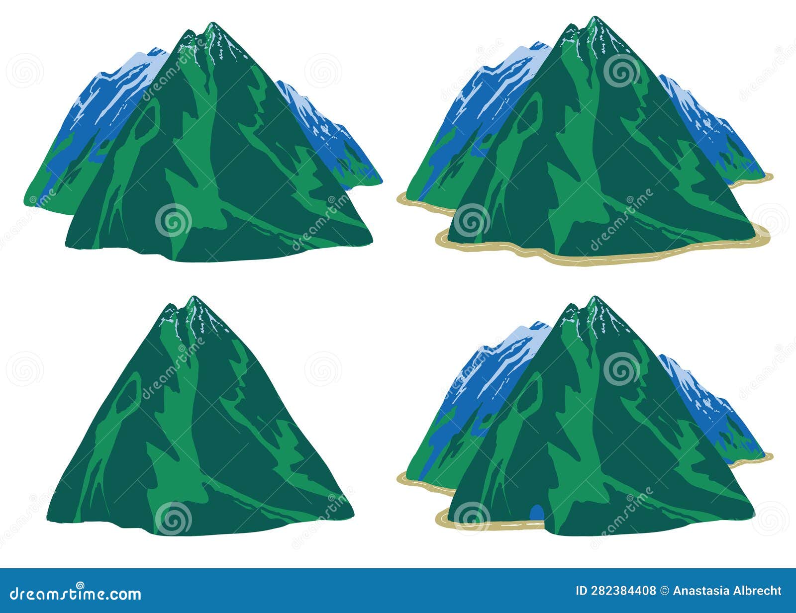 Set of Sketch Mountain Illustrations. Single Mountain, Mountain Group ...