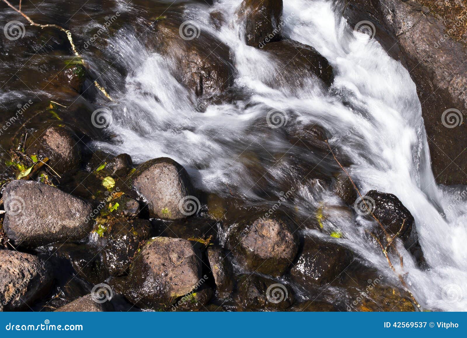 Mountain Small River Flowing Over Rocks Long Exposure Stock Image ...