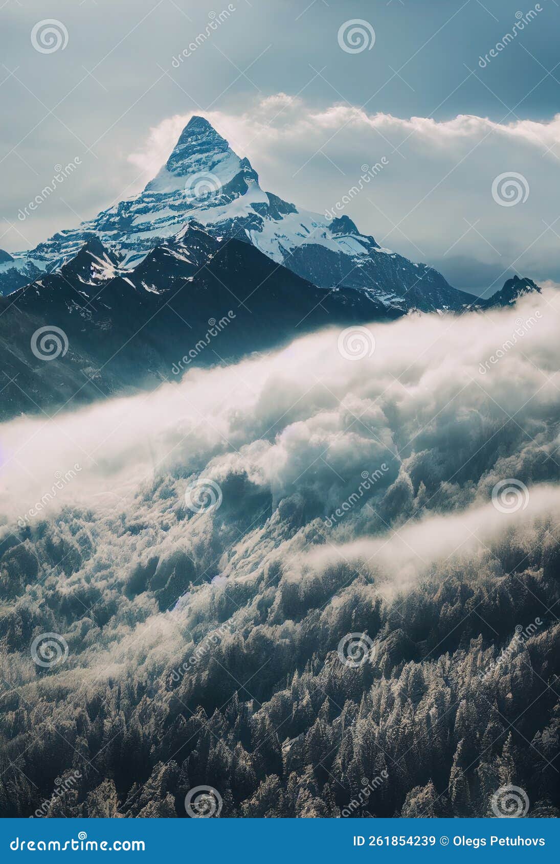 A Mountain with a Snow Covered Peak in the Distance with Clouds in the ...