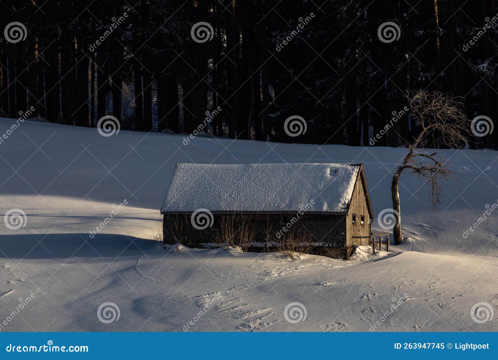 Mountain snowy chalet stock image. Image of background - 263947745