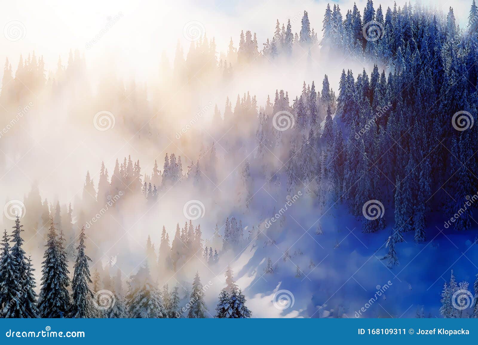 Mountain Snowy Landscape and Snow Covered Trees, Graphic Effect. Stock ...
