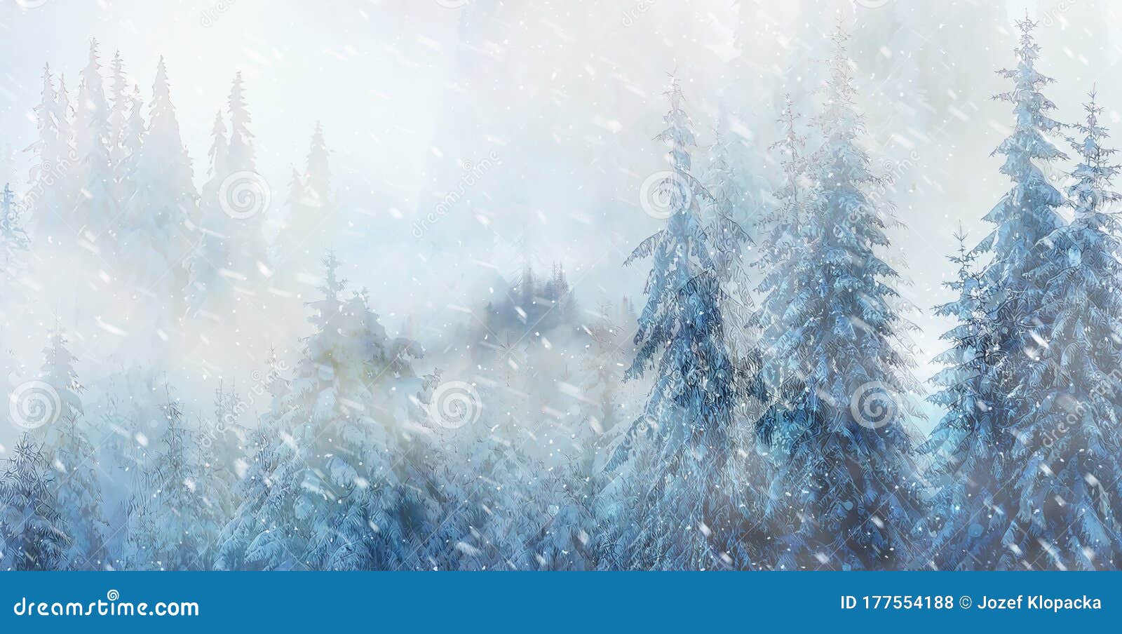 Mountain Snowy Landscape and Snow Covered Trees, Graphic Effect Stock ...