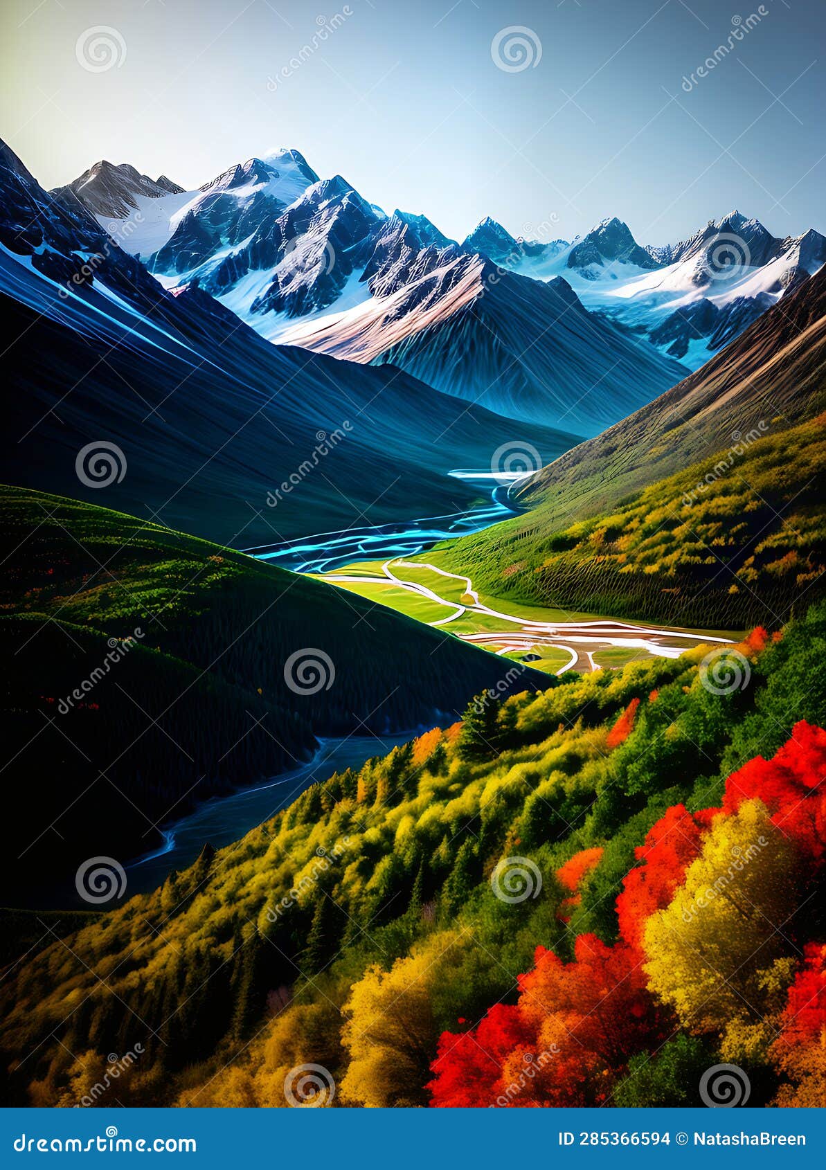 Mountain Spring with Flat Neon Color Palette. Stock Photo - Image of ...