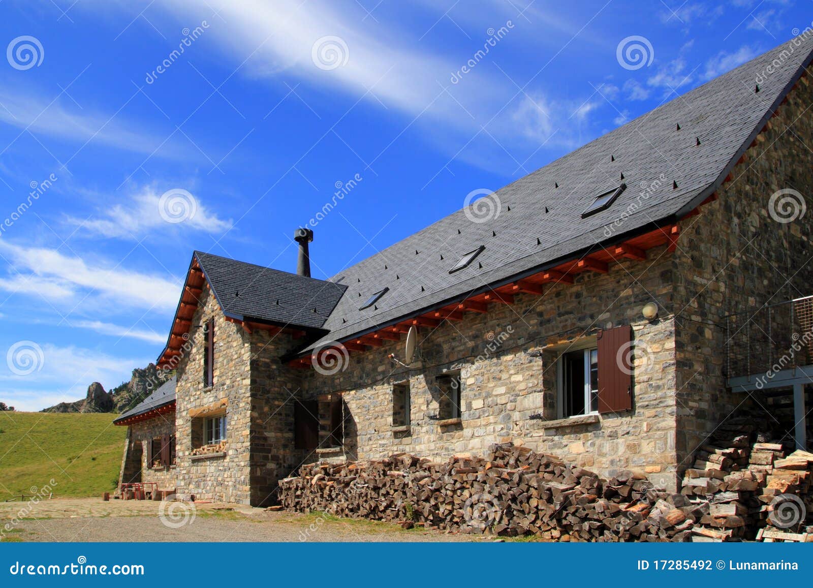 Mountain Stone House Slate Roof in Pyrenees Stock Photo - Image of ...