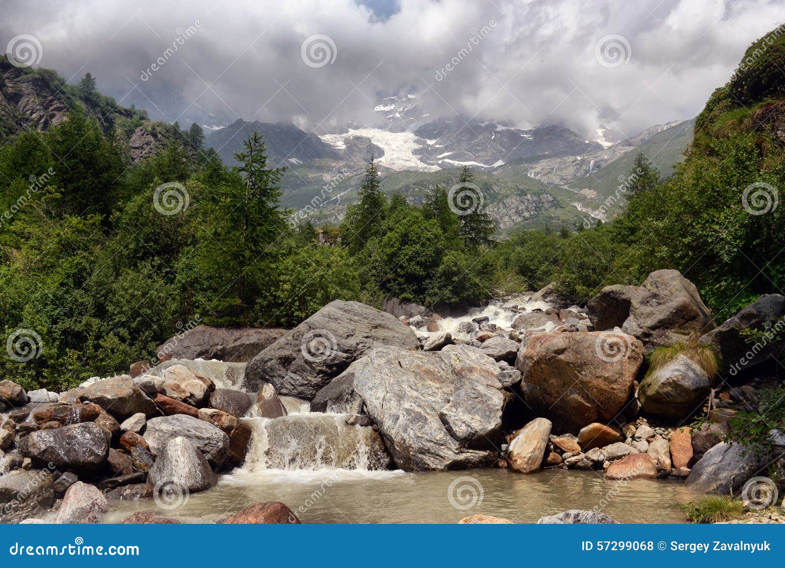 Mountain Stream in the Alps Stock Photo - Image of landscape, grass ...