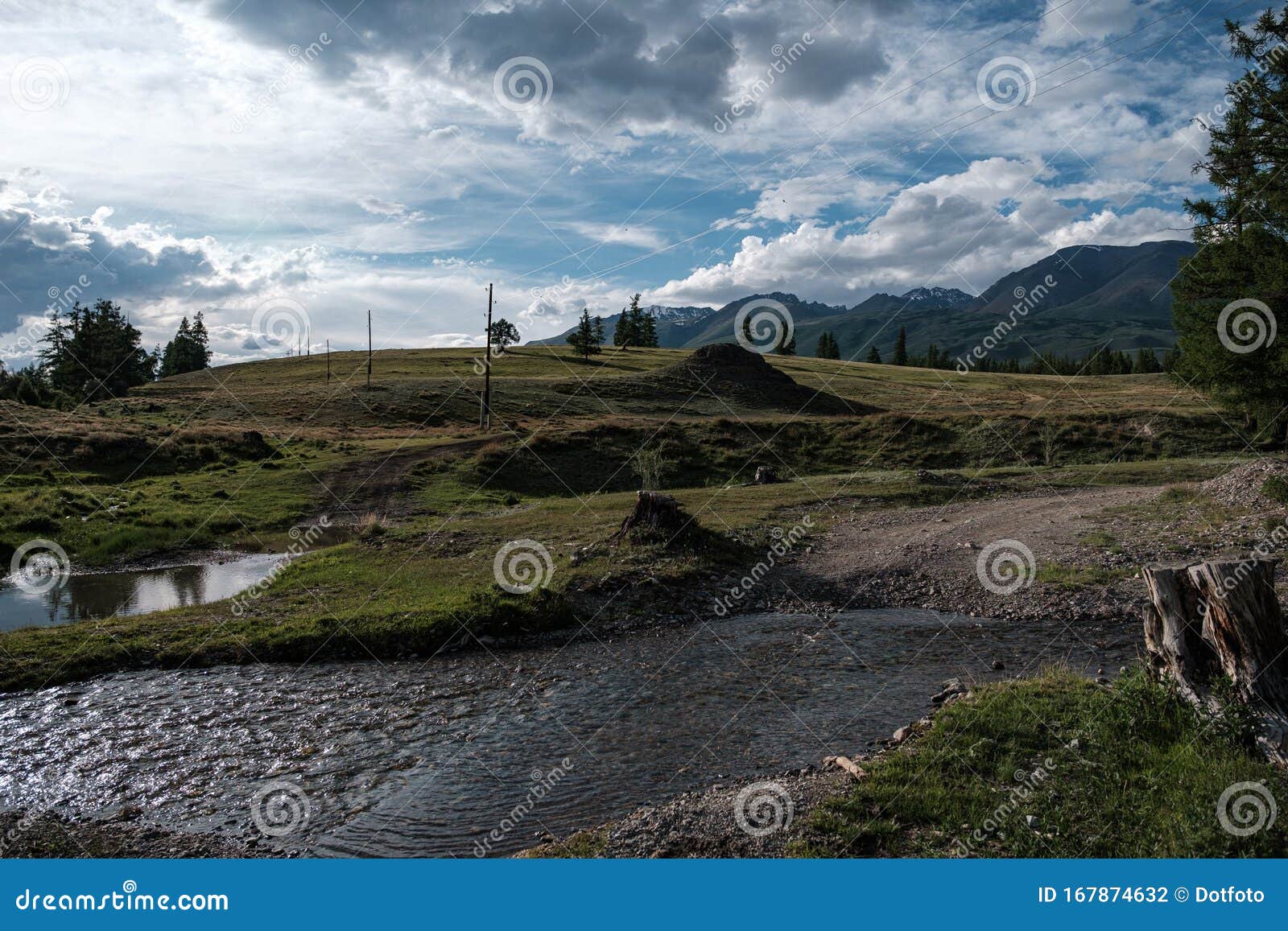 Mountain Stream and Field Road in the Foothills of Altai Stock Photo ...