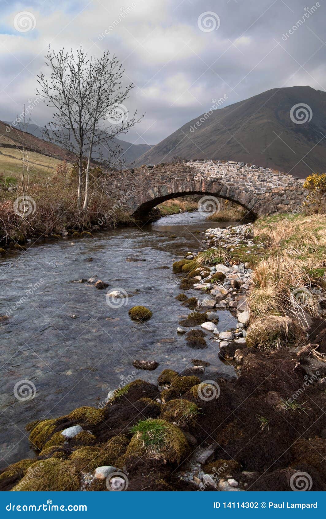Mountain Stream Flowing Under a Stone Bridge Stock Photo - Image of ...