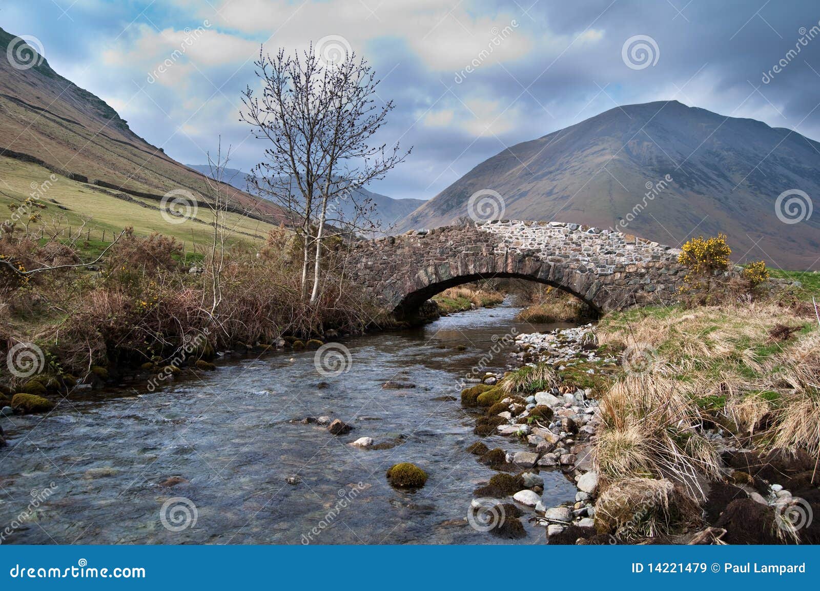 Mountain Stream Flowing Under a Stone Bridge Stock Image - Image of ...