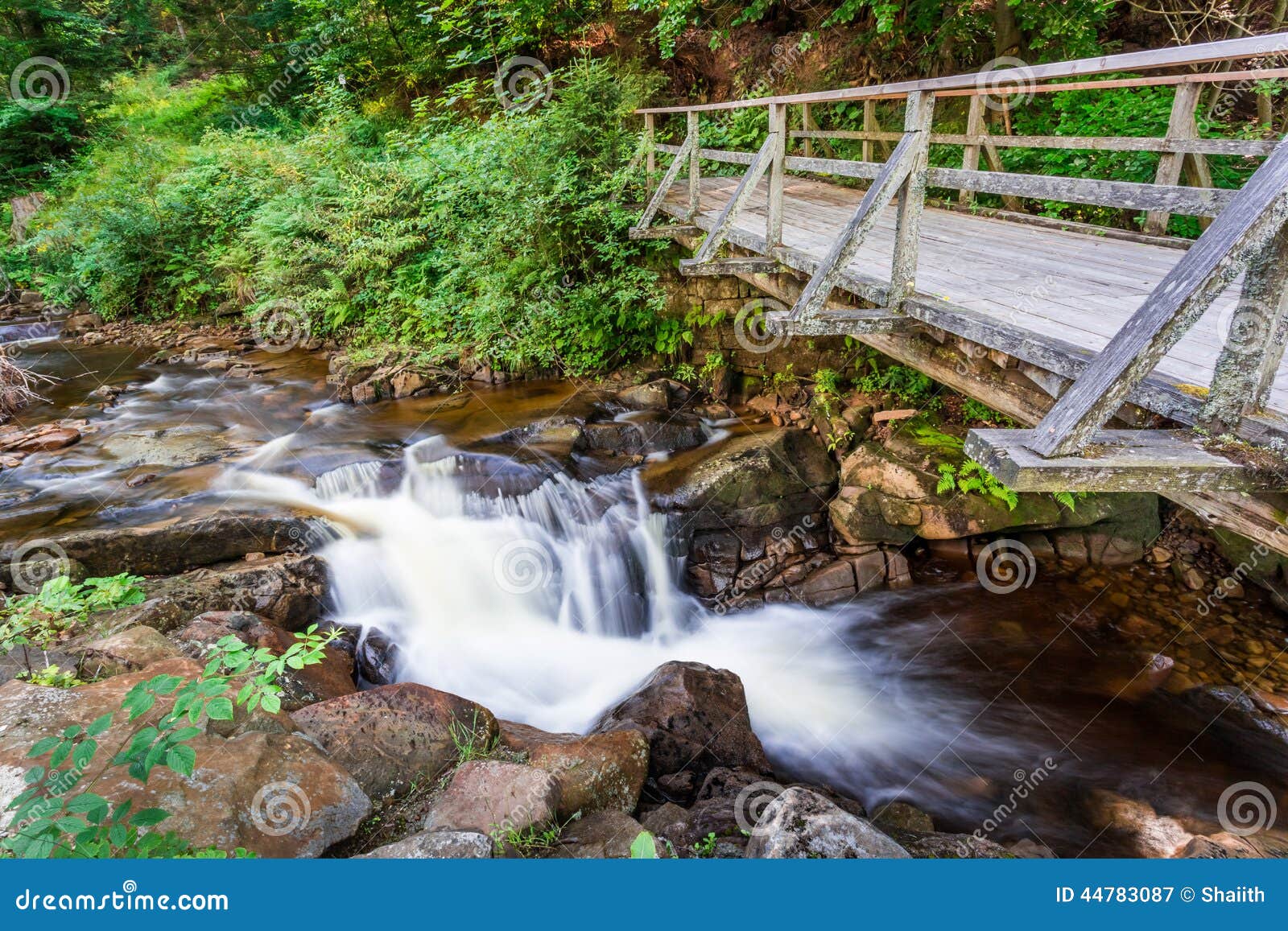 Mountain Stream Flowing Under a Wooden Bridge Stock Image - Image of ...