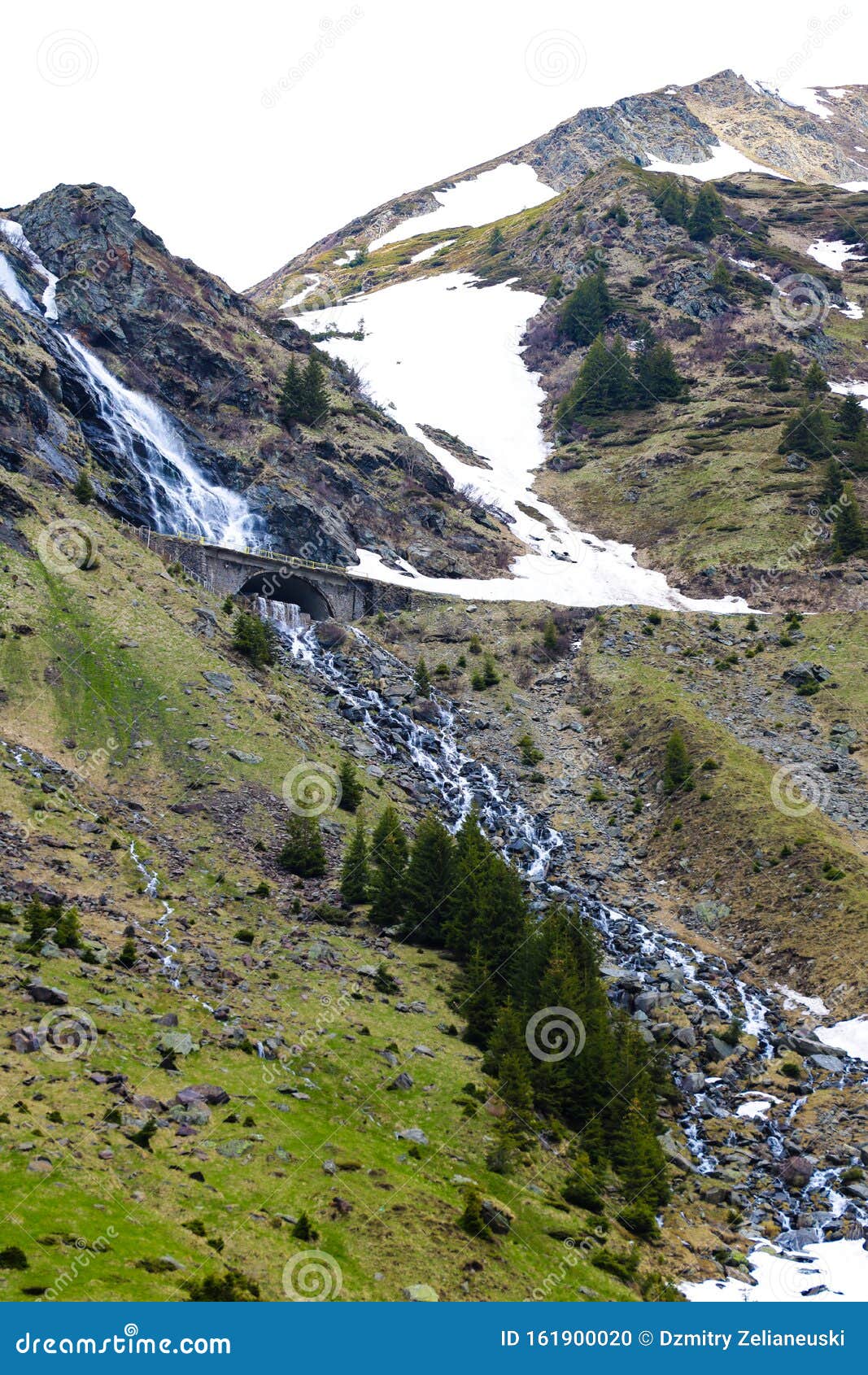 Mountain Stream Flows Along the Mountainside, Snow. Nature Background ...