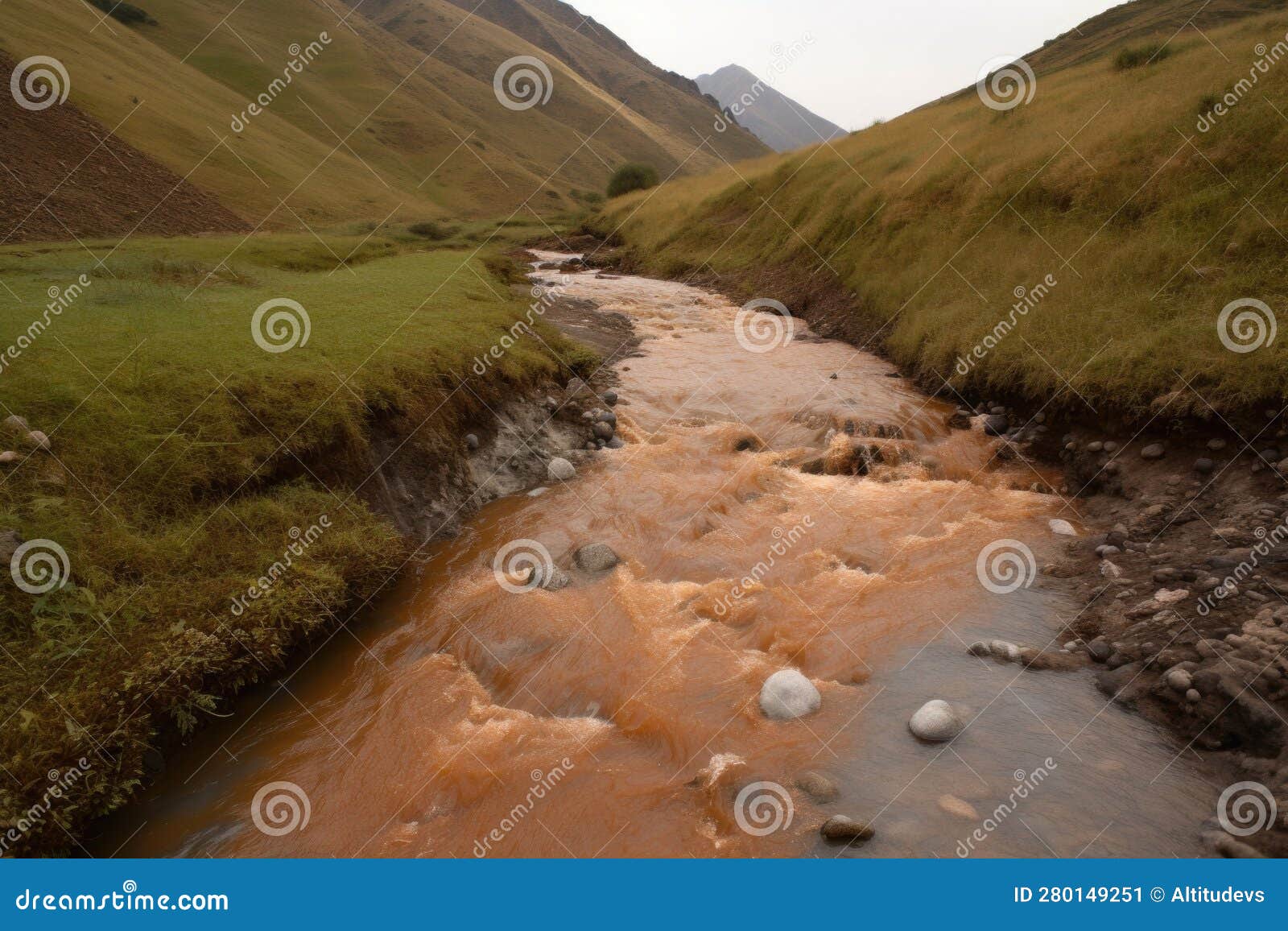 A Mountain Stream, Polluted by Runoff from Farms in the Valley Below ...