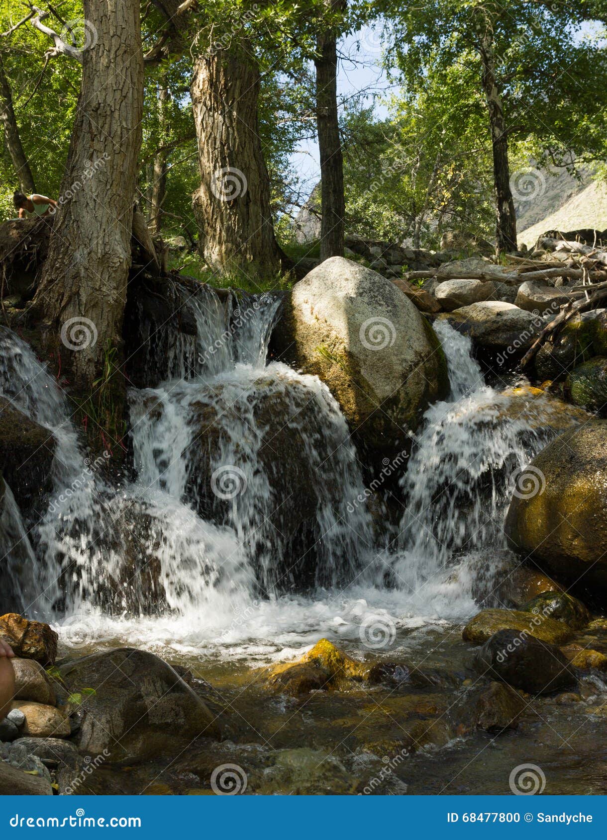 Mountain Stream, a Small Waterfall, Water Flowing among Large Stones ...