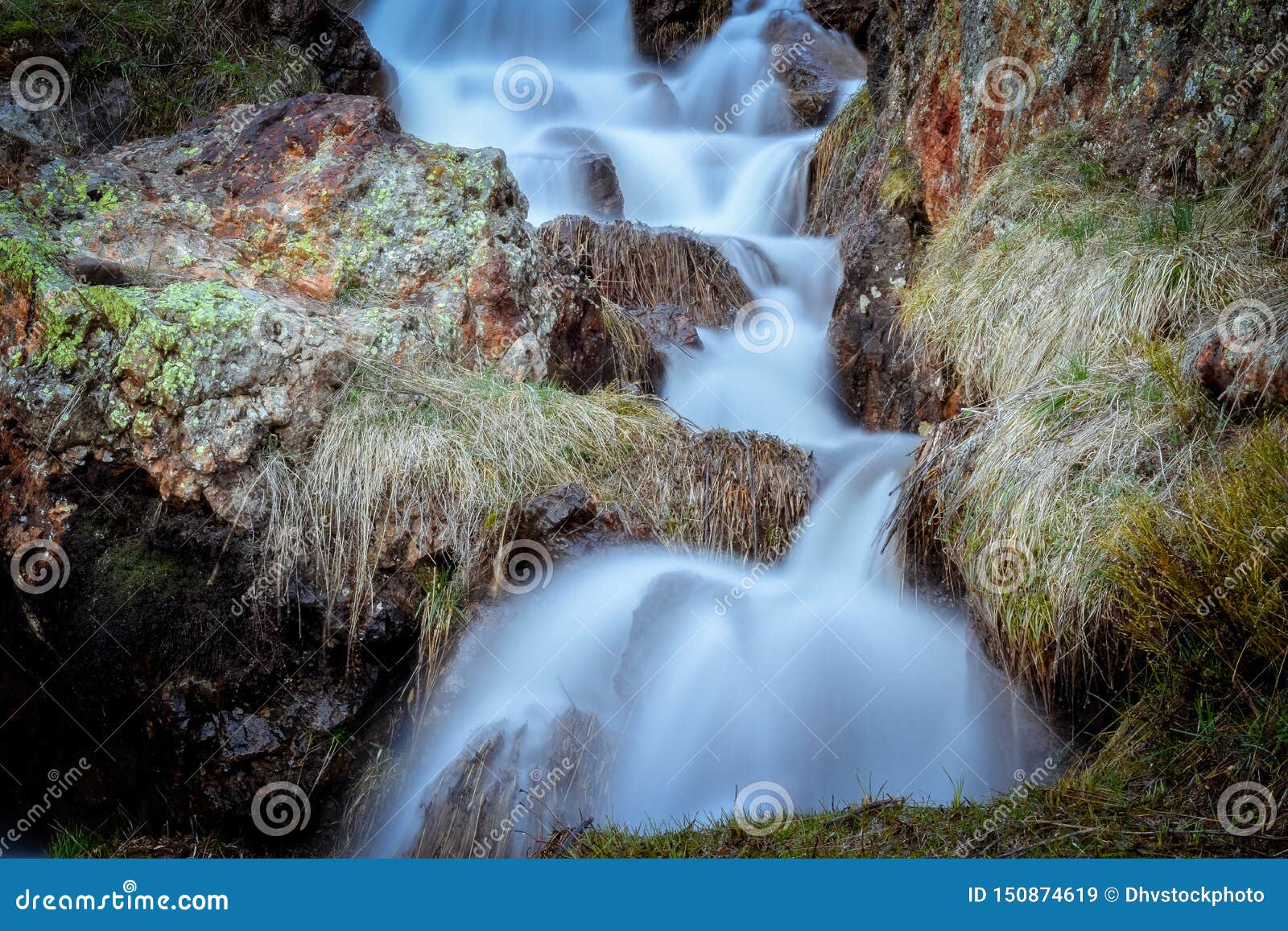 Mountain Stream Waterfall Landscape at Sunset, Pyrenees Stock Image ...